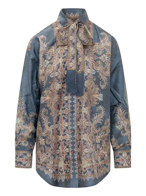 Zimmermann Valiant Silk Paisley Shirt - Blue