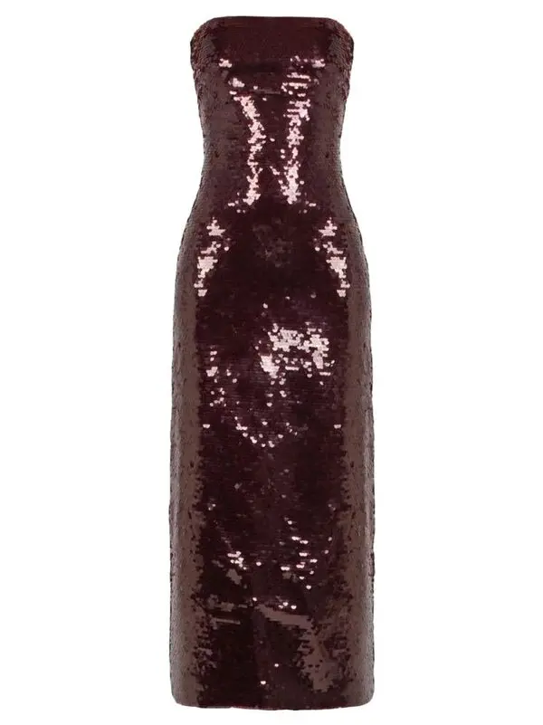 AVENUE 8 Sequined Strapless Midi Dress - Brown