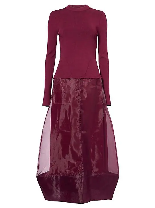 Simkhai Maril Contrast-panel Organza Midi Dress - Fig