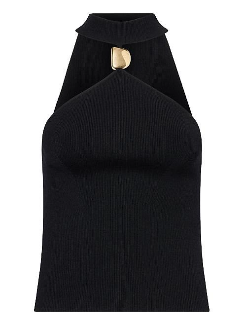 Simkhai Halterneck Wool Top With Gold-tone Hardware - Black