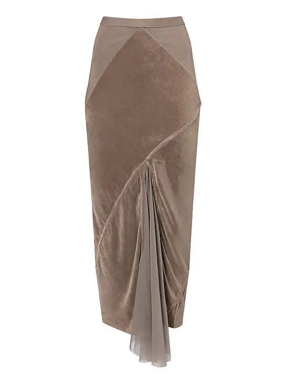 Rick Owens Double-slice Insert Velvet Midi Skirt - Dust