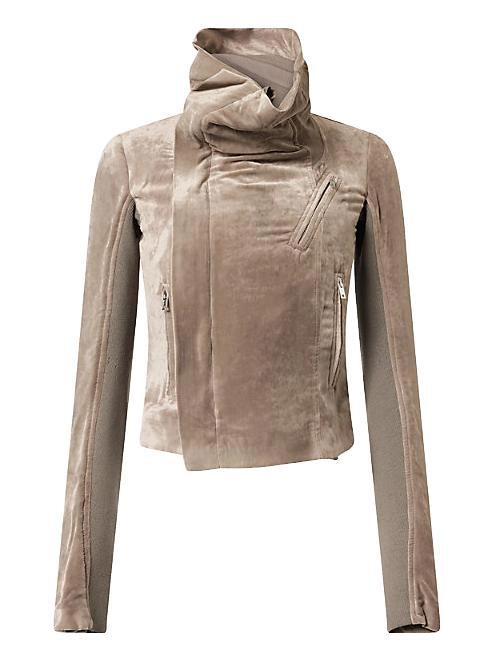 Rick Owens High-neck Velvet Biker Jacket - Dust