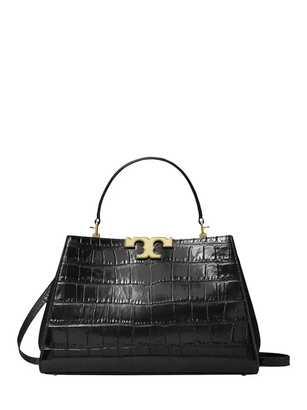 Tory Burch Eleanor Croc Embossed Satchel Bag - Black