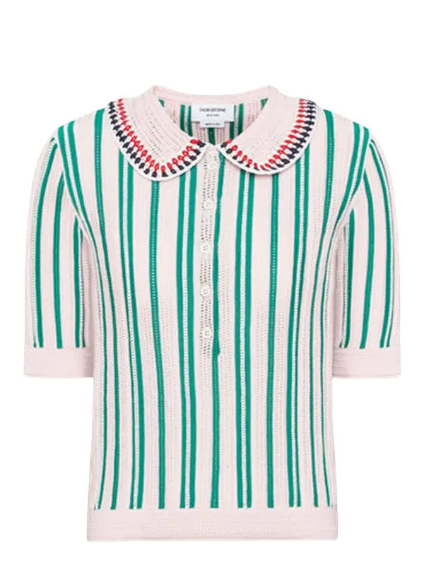 Thom Browne Crochet Stitch Ariegated Stripe Polo 'light - Pink