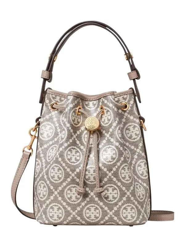 Tory Burch T Monogram Coated Jacquard Mini Bucket Bag 'charcoal - Grey
