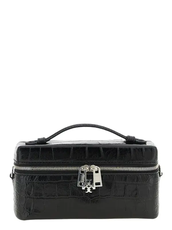 Tory Burch Charlie Embossed Croc East-west Vanity Case - Black