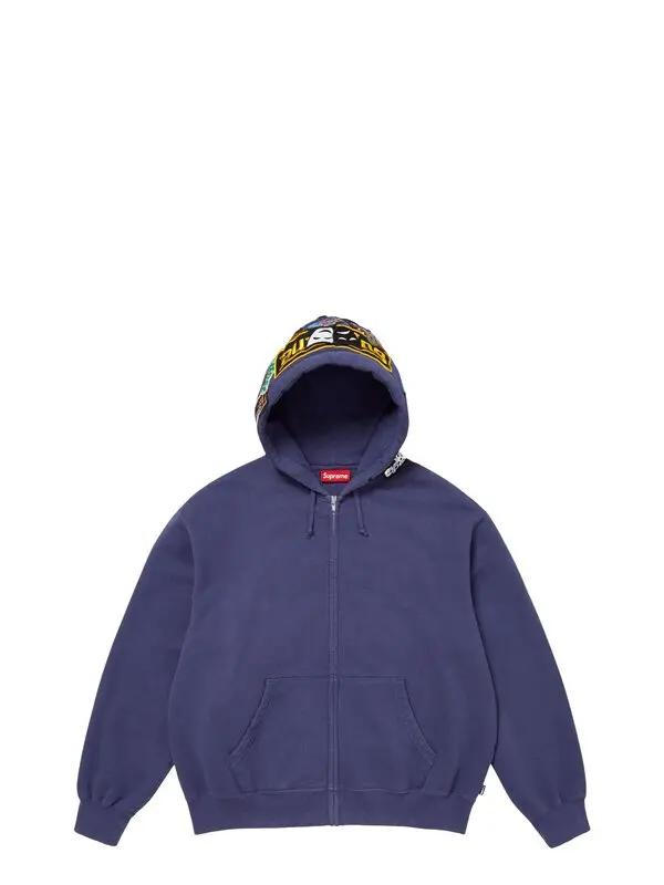 Supreme Patches Zip Up Hooded Sweatshirt 'washed Navy - Blue