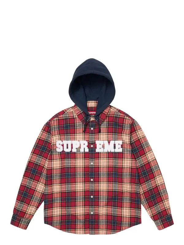 Supreme Appliqué Hooded Flannel Shirt - Red