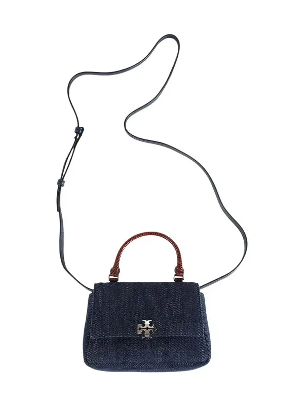 Tory Burch Charlie Denim Top Handle Chain Wallet 'midnight - Blue