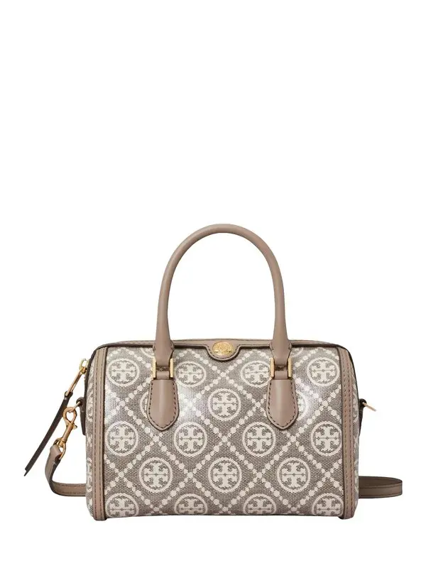 Tory Burch T Monogram Coated Jacquard Petite Barrel Bag 'charcoal - Grey