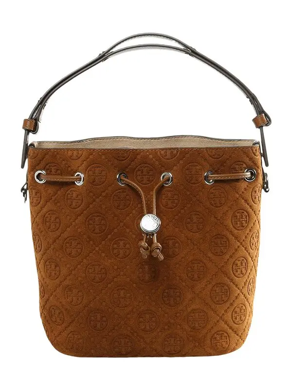 Tory Burch T Monogram Suede Bucket Bag 'chicory - Brown