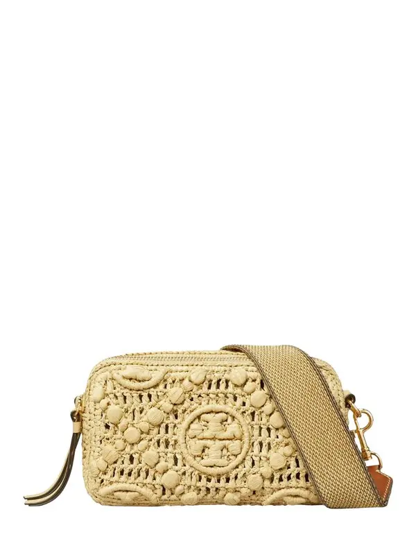 Tory Burch Miller T Monogram Raffia Mini Crossbody Bag 'natural - Tan