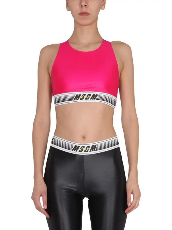 MSGM Round Neck Activewear Top - Fuchsia