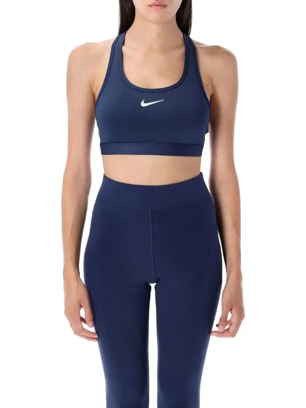 Nike Dri-fit Moisture-wicking Racerback Sports Bra With Scoop Neck And Embossed Logo - Midnight