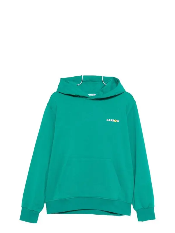 BARROW Hooded Cotton Sweatshirt With Chest Logo And Back Print - Verde
