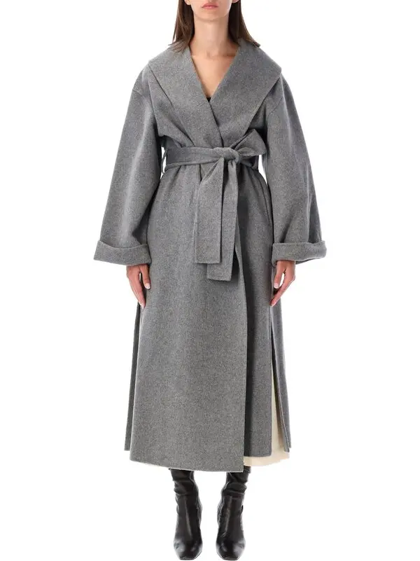 BY MALENE BIRGER Wool Wrap Coat With Tie Belt - Grigio