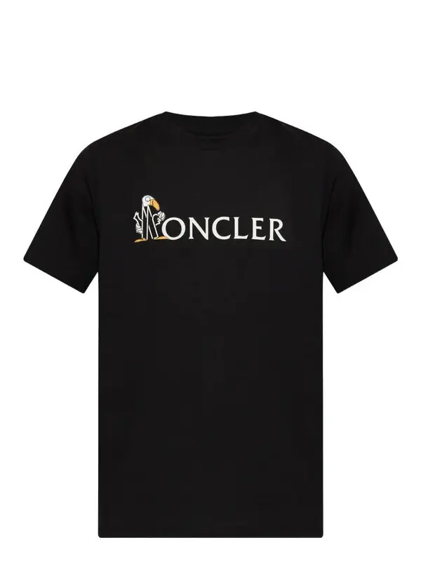 Moncler Crew Neck T-shirt With Printed Duck Logo - Nero