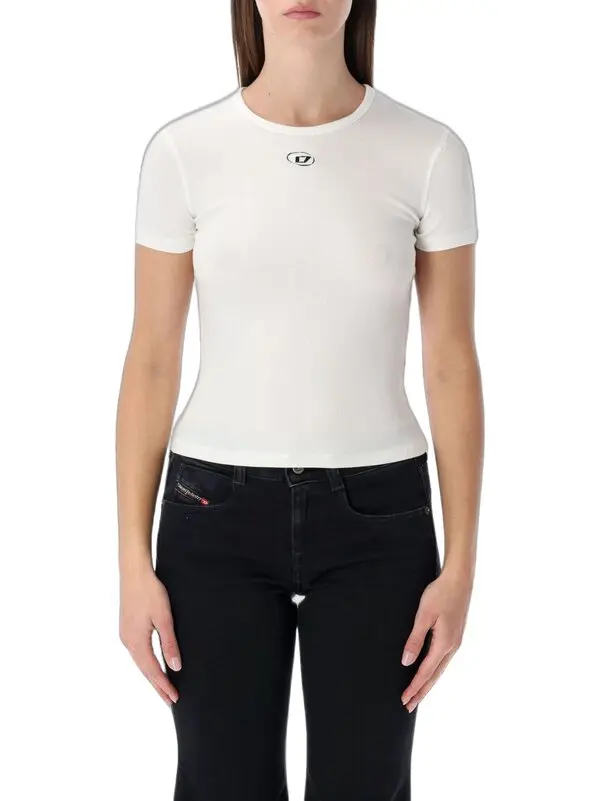 DIESEL® Ribbed Texture Logo Detail Crew Neck Short Sleeve T-shirt - White