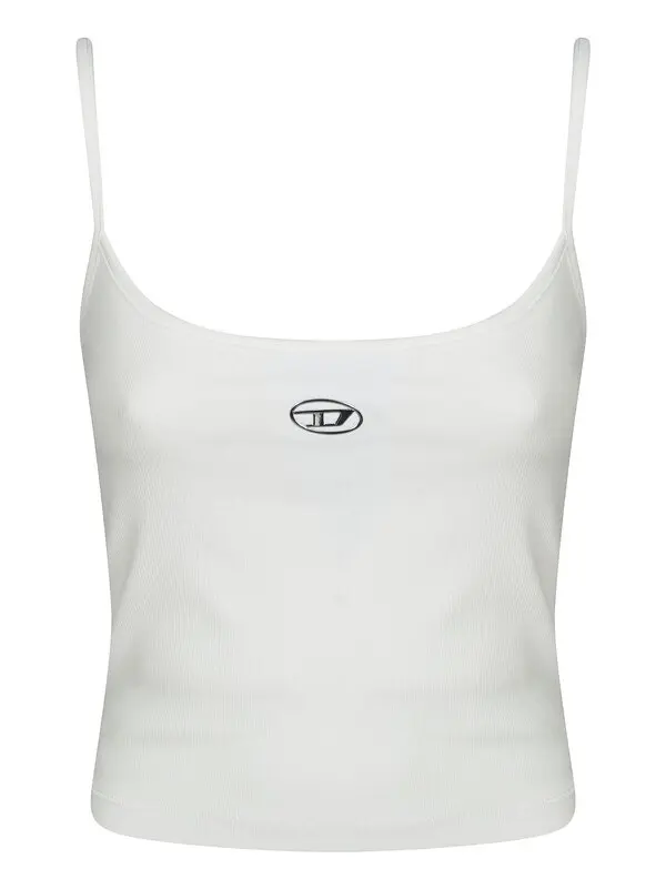 DIESEL® Ribbed Cropped Camisole With Logo Detail - Bianco