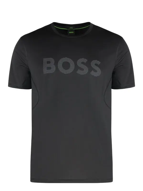 BOSS Tech-blend Slim-fit T-shirt With Ribbed Crew Neck - Black