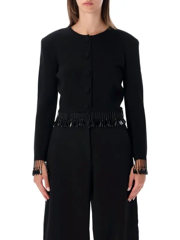 BY MALENE BIRGER Cropped Button-front Cardigan With Fringe Trim - Nero