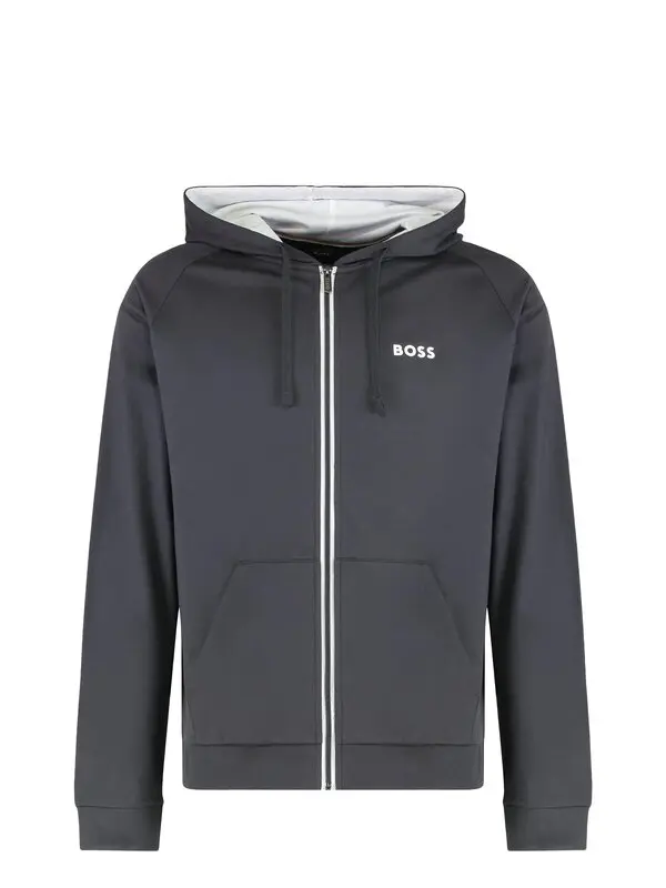 BOSS Hooded Zip-up Sweatshirt In Cotton French Terry - Grey