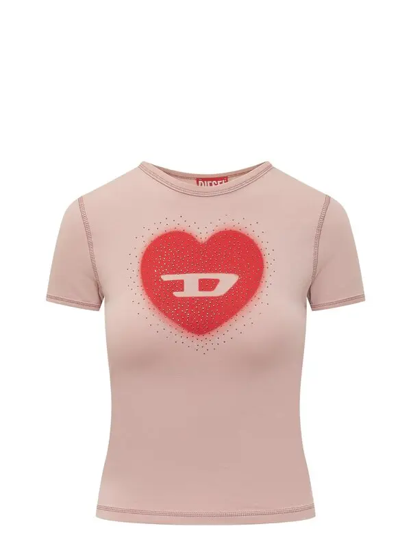 DIESEL® Sleeveless T-shirt With Embellished Heart Logo - Rosa