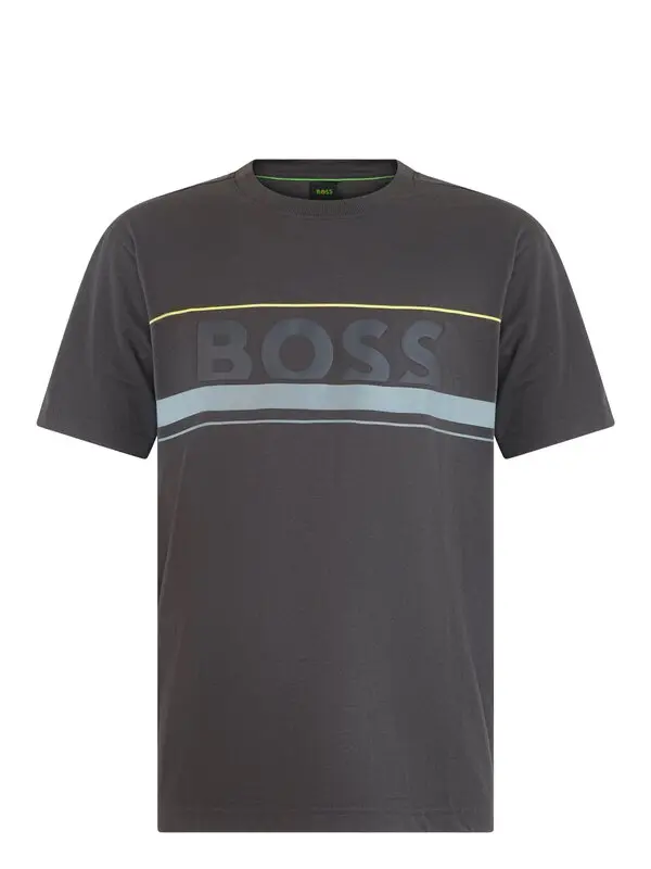 BOSS Striped Crewneck Cotton T-shirt - Grey