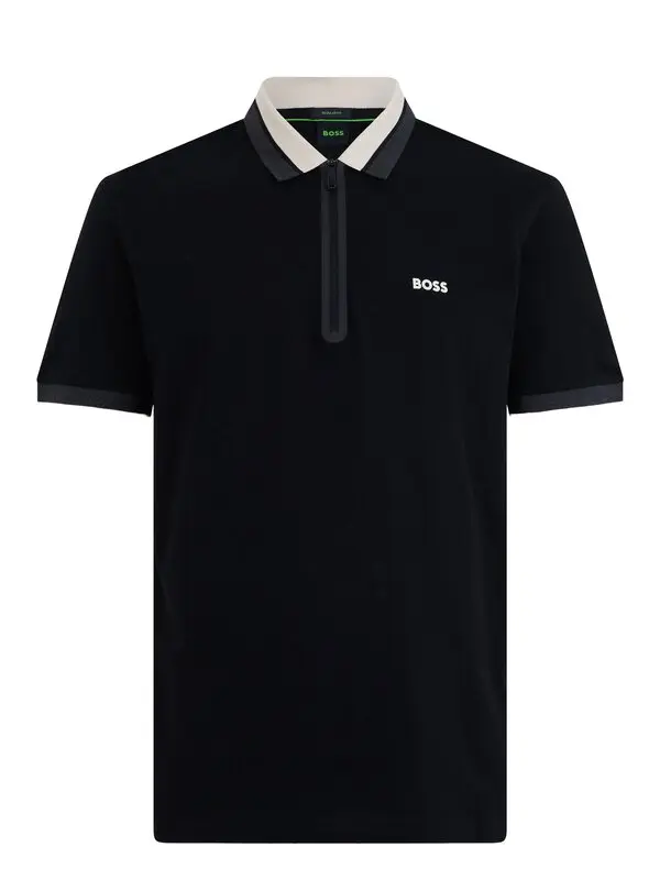 BOSS Cotton Polo Shirt With Zip Front - Black