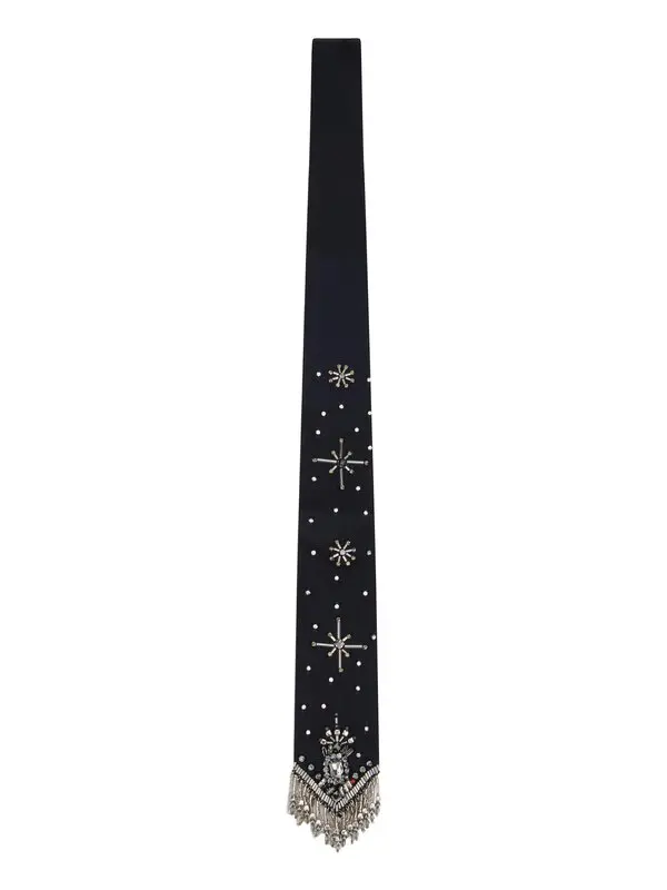 Pinko Beaded Fringe Trim Tie With 125 Cm Length - Black
