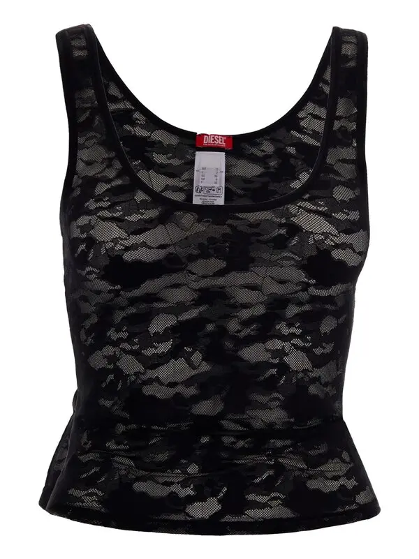 DIESEL® Lace Mesh Tank Top - Ebony