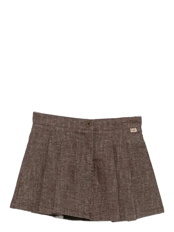 IL GUFO Pleated Mini Skirt With Zip And Button Closure - Brown