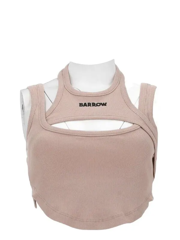 BARROW Cropped Ribbed Cut Out Halter Top - Beige