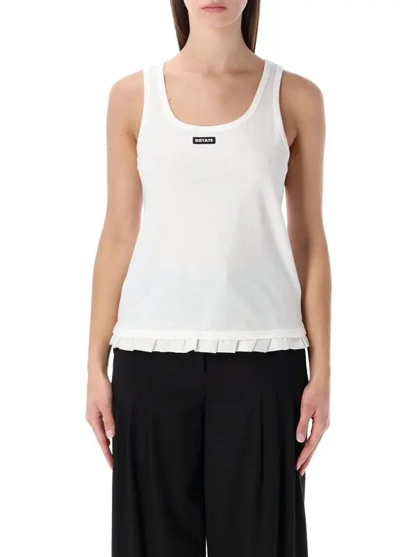 ROTATE BY BIRGER CHRISTENSEN Ruffled Hem Cotton Tank Top Size - White