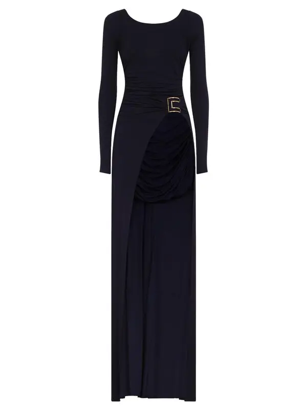 Elisabetta Franchi Long Sleeve Draped Maxi Dress - Blue
