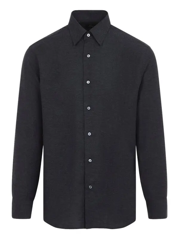 Brioni Hidden Placket Cotton-cashmere Shirt - Grey
