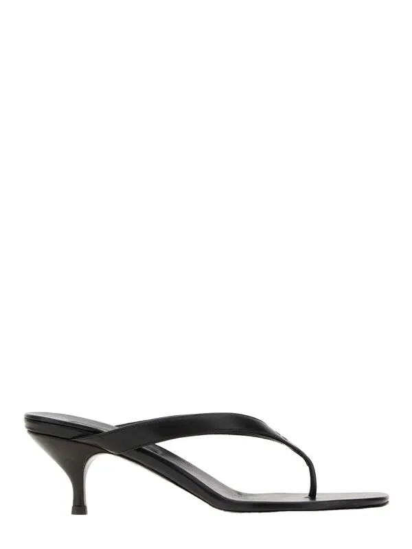 Miu Miu Leather Thong Slipper Sandals With 5 Cm Heel - Black