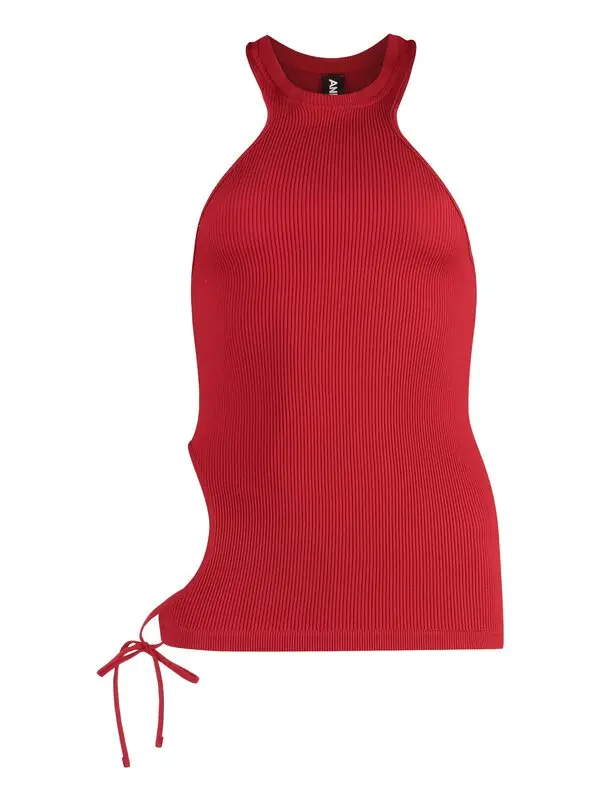 ANDREĀDAMO Ribbed Cut-out Tank Top - Red