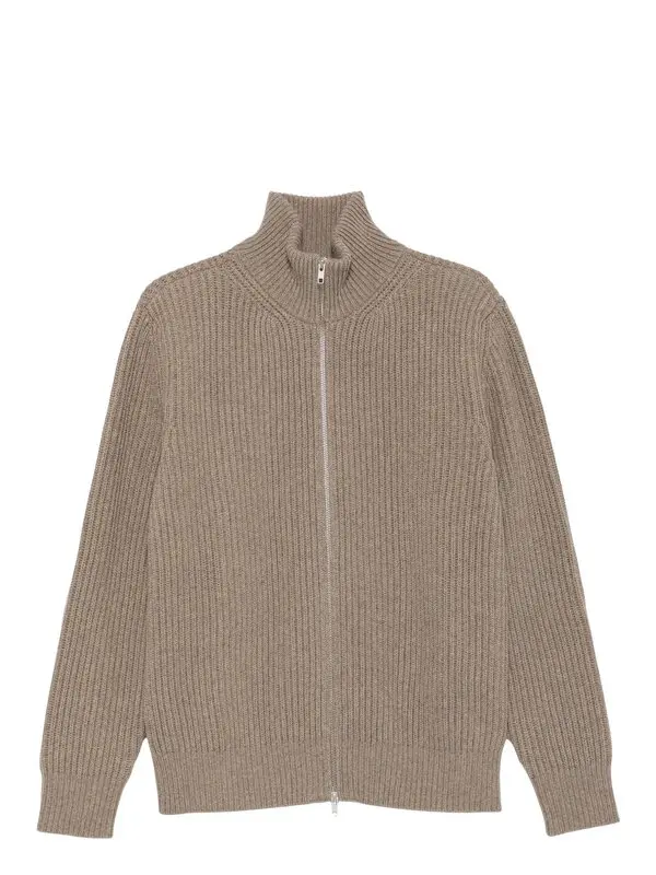 MAISON MARGIELA Ribbed Knit Zip-up Cardigan - Beige