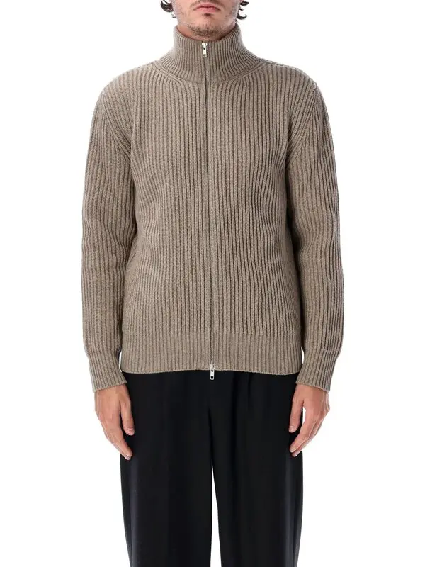MAISON MARGIELA Ribbed Knit Zip-up Cardigan - Beige