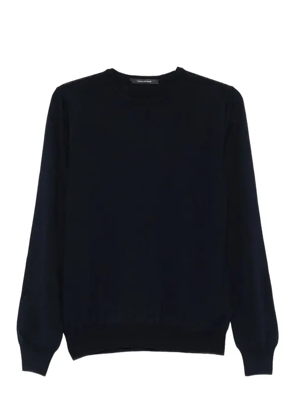 Tagliatore Ribbed Trim Virgin Wool Crewneck Sweater - Blu