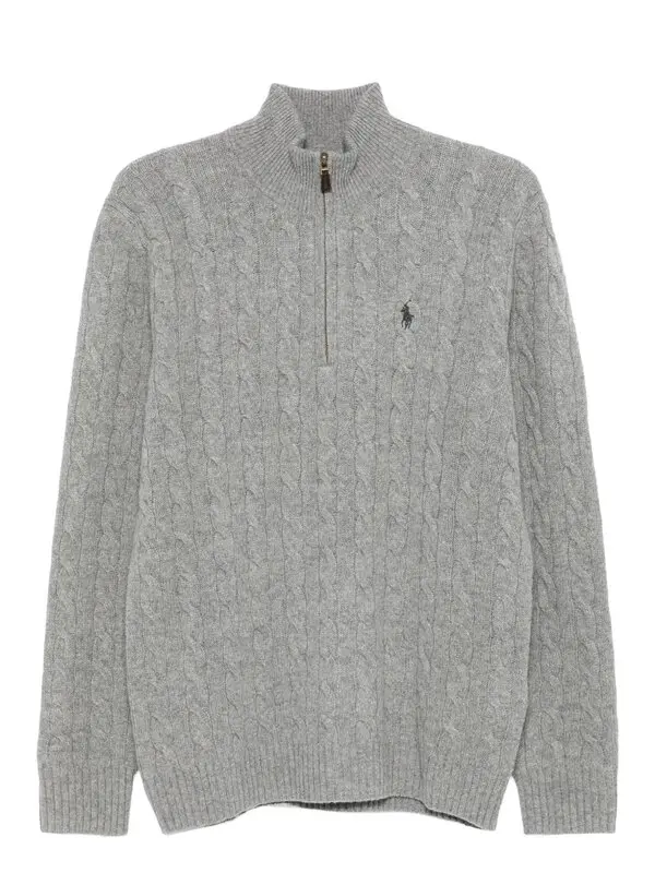 Polo Ralph Lauren Rib-knit Wool-cashmere Mockneck Quarter-zip Sweater - Grigio
