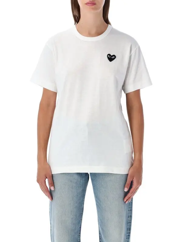 Play Comme Des Garcon Embroidered Heart Logo Cotton T-shirt - Bianco