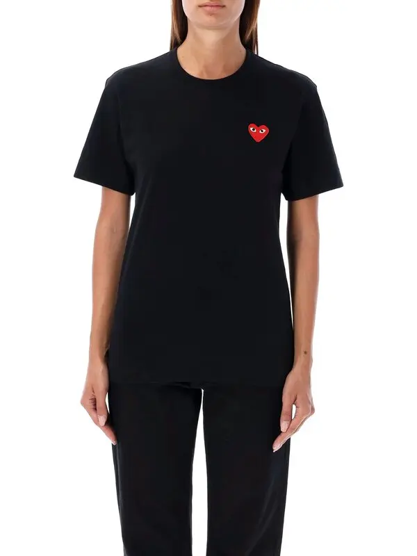 Play Comme Des Garcon Black Cotton T-shirt With Heart Logo - Nero
