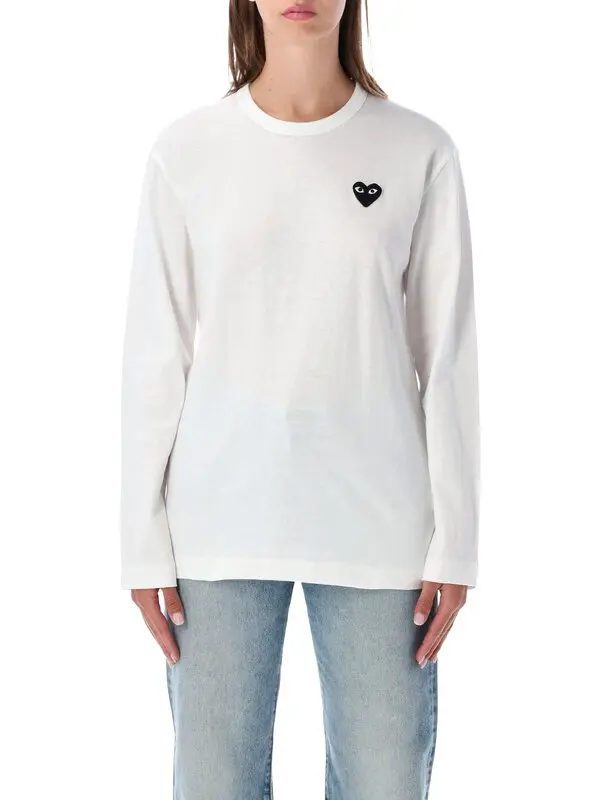 Play Comme Des Garcon Long-sleeve Cotton T-shirt With Heart Patch - Bianco