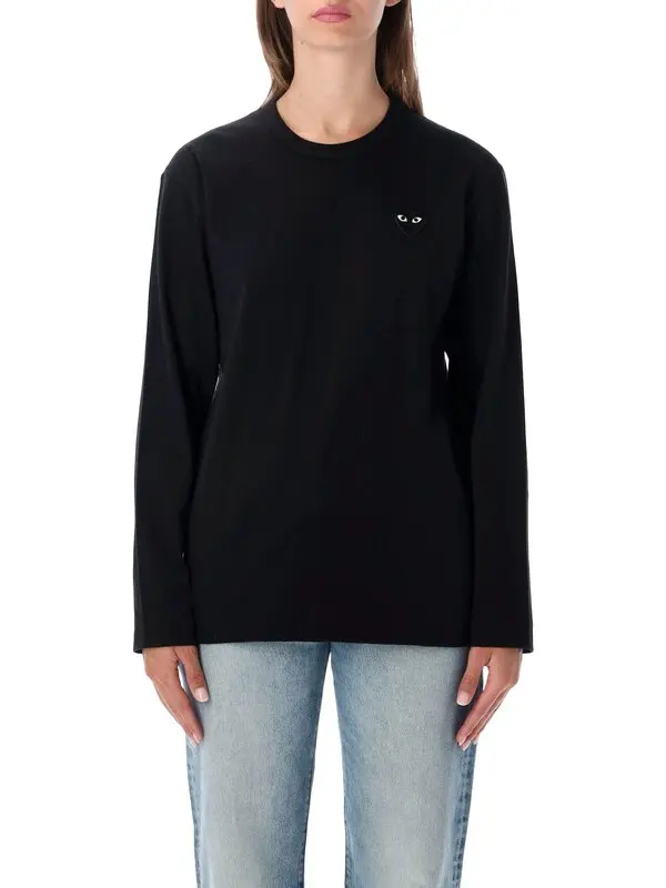Play Comme Des Garcon Long-sleeve Cotton T-shirt With Heart Patch - Nero