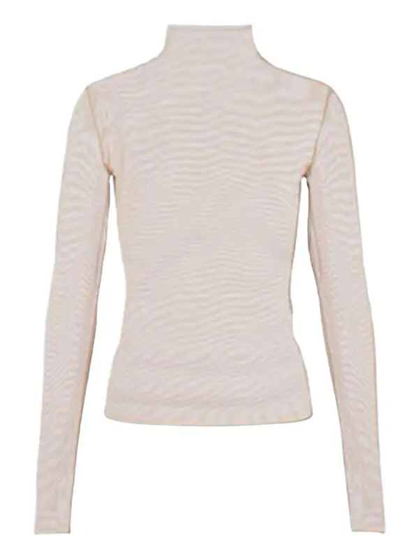 THE FRANKIE SHOP Long Sleeve Mesh High Neck Top - Beige