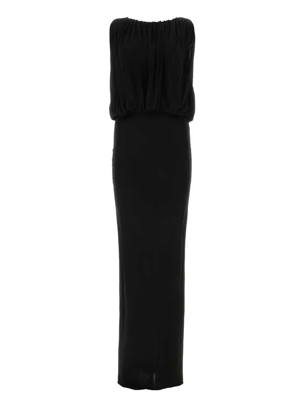 Saint Laurent Style V-neck T-shirt Long Dress - Black