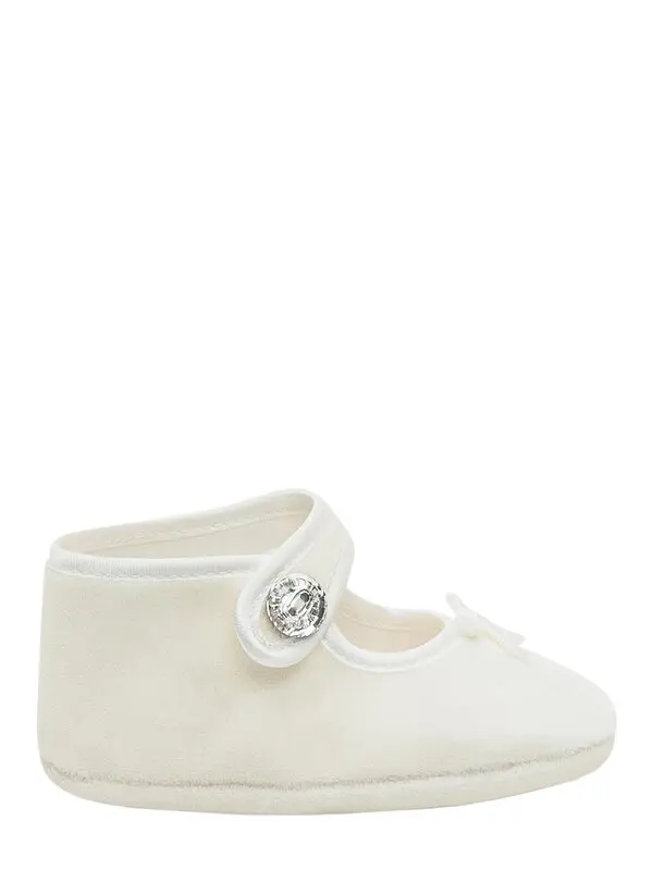 Monnalisa Velvet Mini Sandals With Jewel Button - Bianco