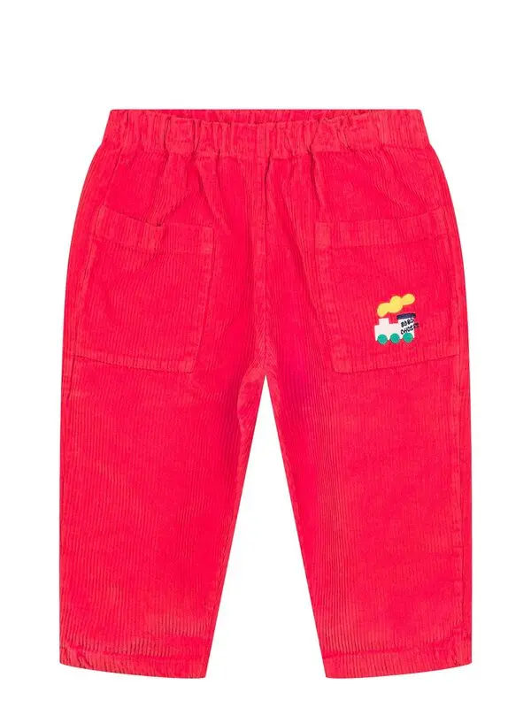 BOBO CHOSES Corduroy Mini Trousers With Train Print - Rosso